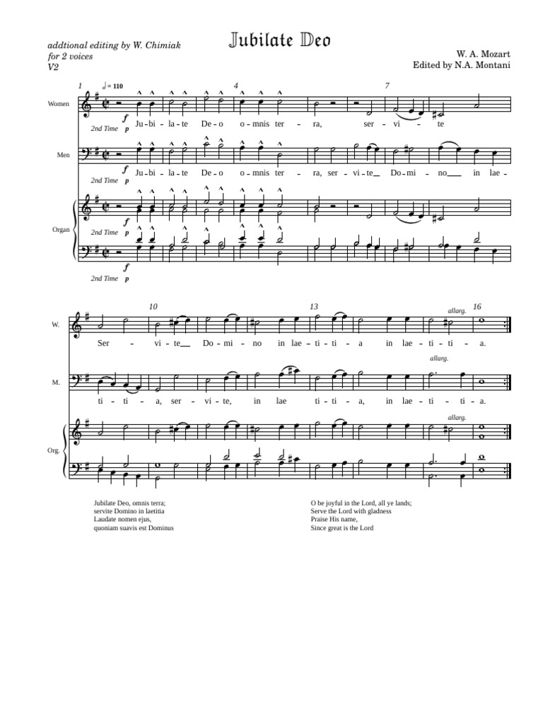 Jubilate Deo - Mozart (Órgão) | PDF | Psalms | Anthologies