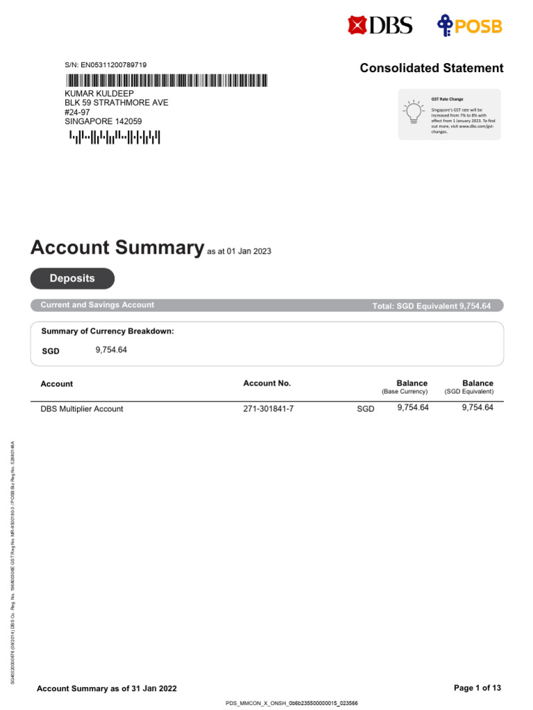 DBS Singapore Bank Statement pdf. | PDF | Business | Banking Technology