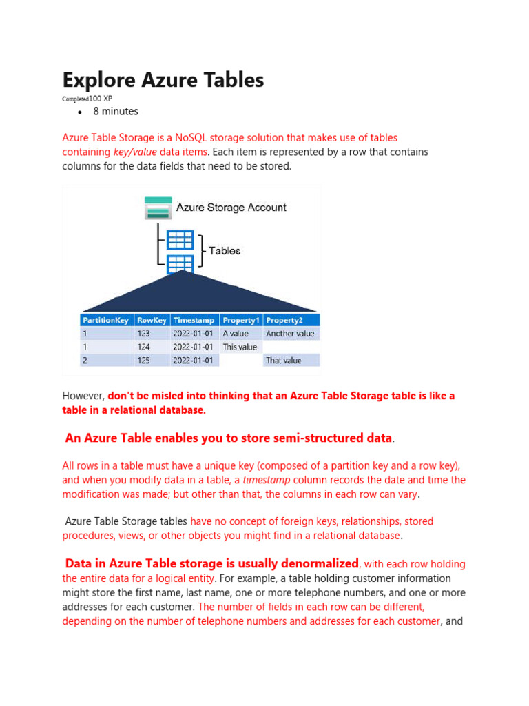 Explore Azure Tables | PDF | Relational Database | Databases