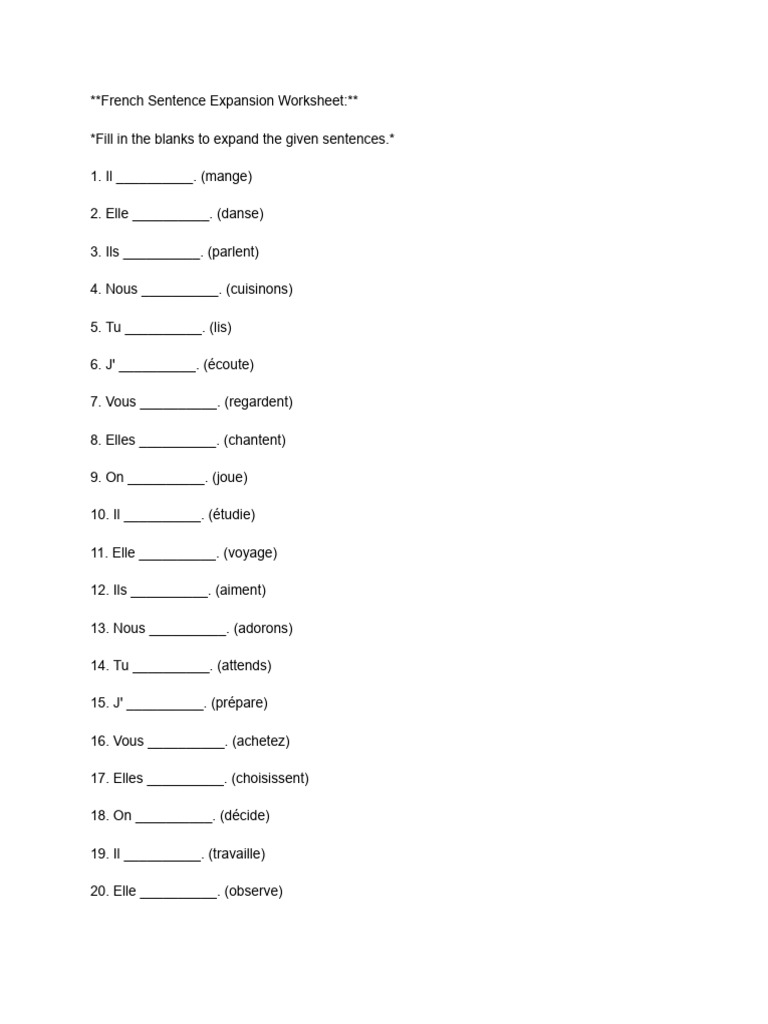 French Sentence Expansion Worksheet | PDF | Adverb | Syntax