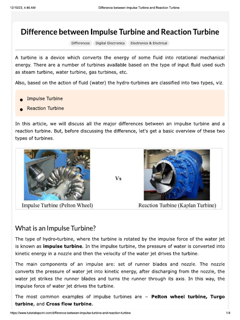 Impulse Vs Reaction Turbine | PDF