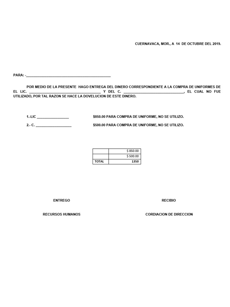 Memo Uniforme Devolucion | PDF