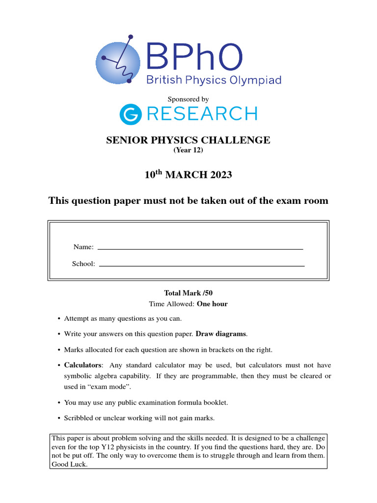 Bpho SPC 2023 QP | PDF | Voltage | Applied And Interdisciplinary Physics