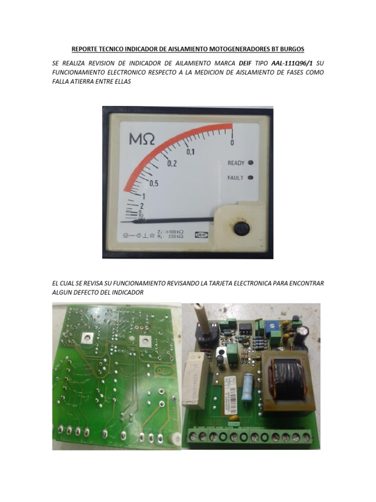 Reporte Tecnico Indicador de Aislamiento Motogeneradores BT Burgos | PDF