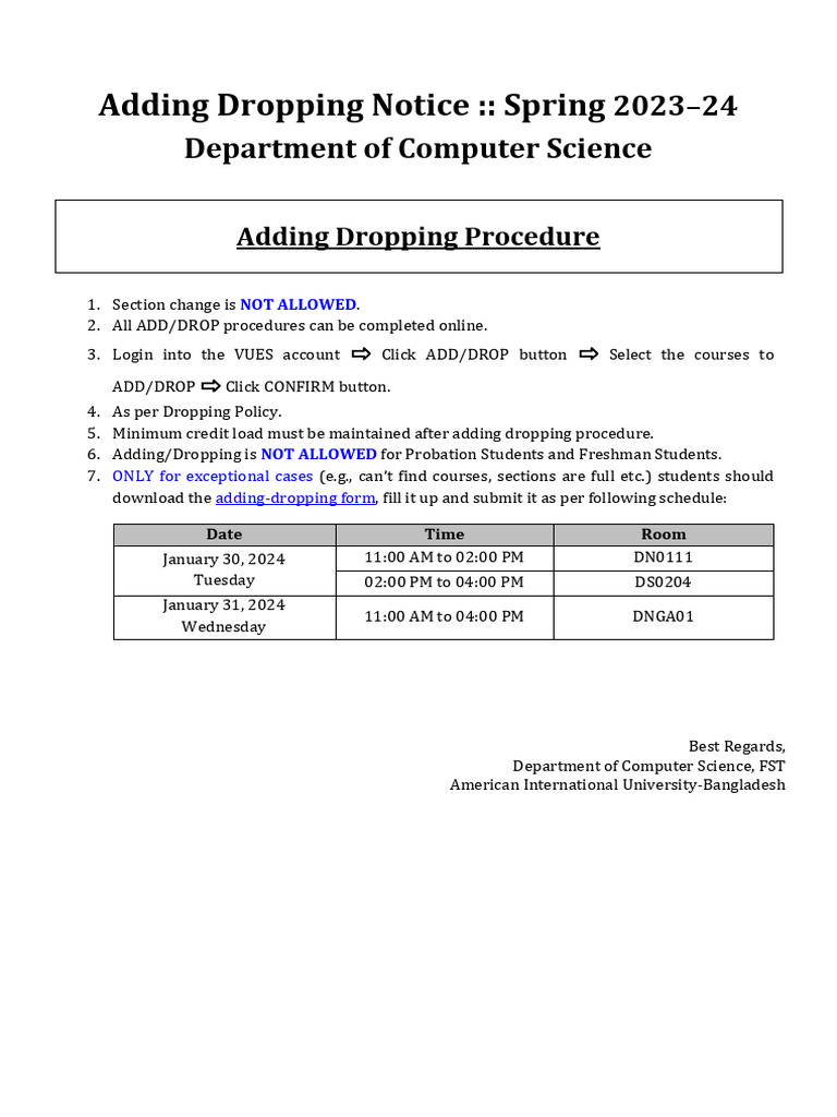 Spring 2023-24 CS Add/Drop Guide | PDF