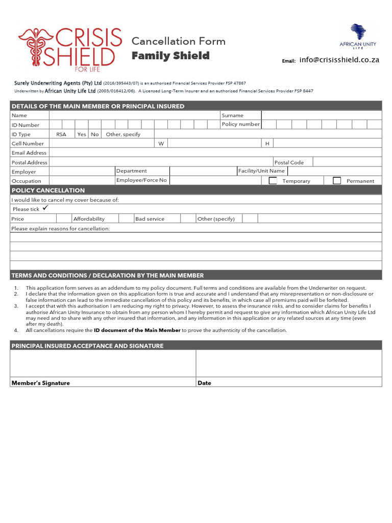 Crisis Shield Cancellation Form | PDF | Insurance | Underwriting