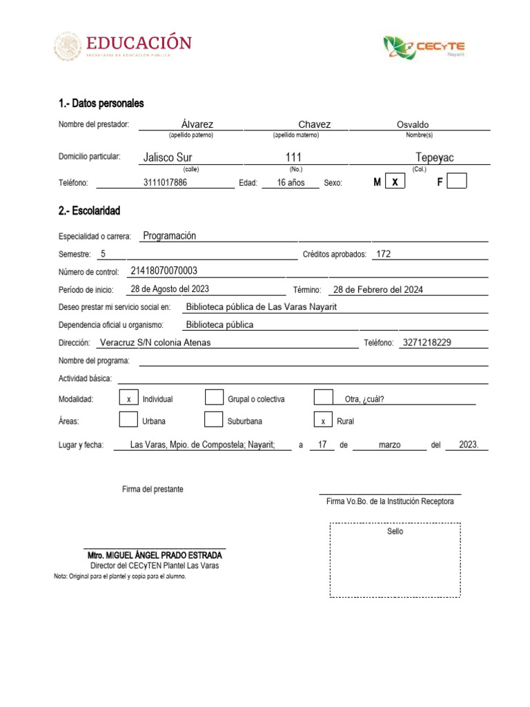 FSS-4 Solicitud Servicio Social | PDF