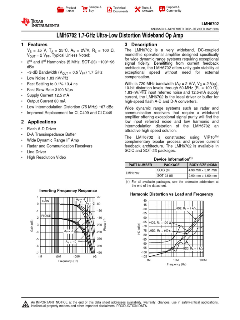 LMH 6702 | PDF | Electrostatic Discharge | Amplifier