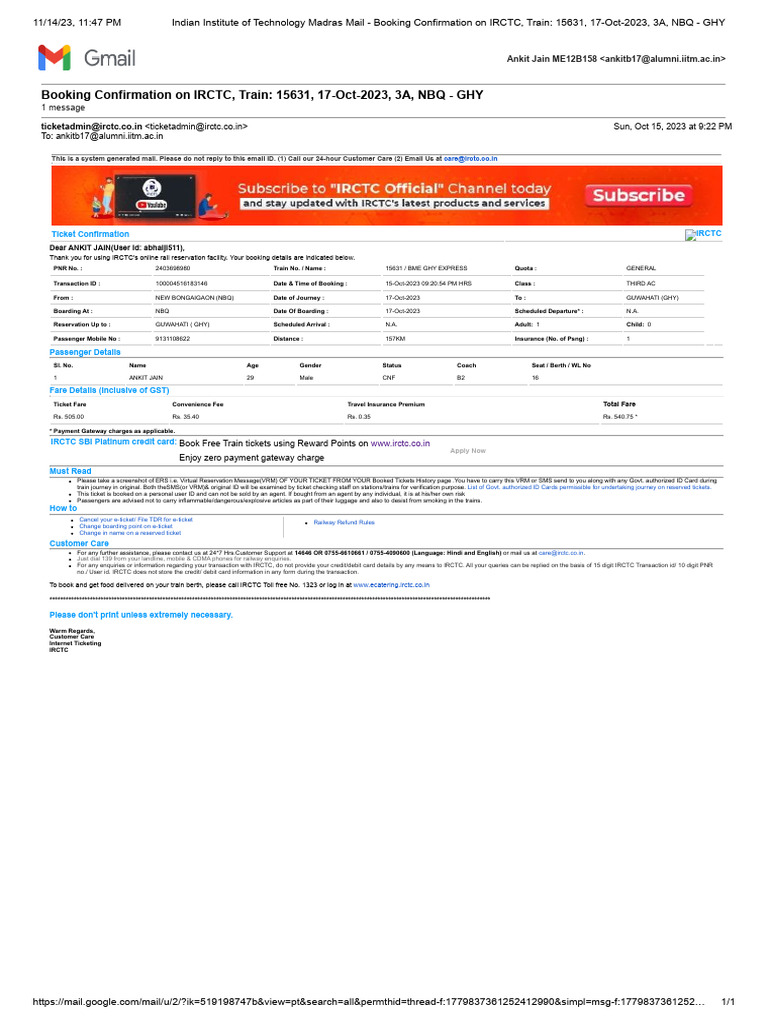 15631, 17-Oct-2023, 3A, NBQ - GHY | PDF | Credit Card | Service Industries