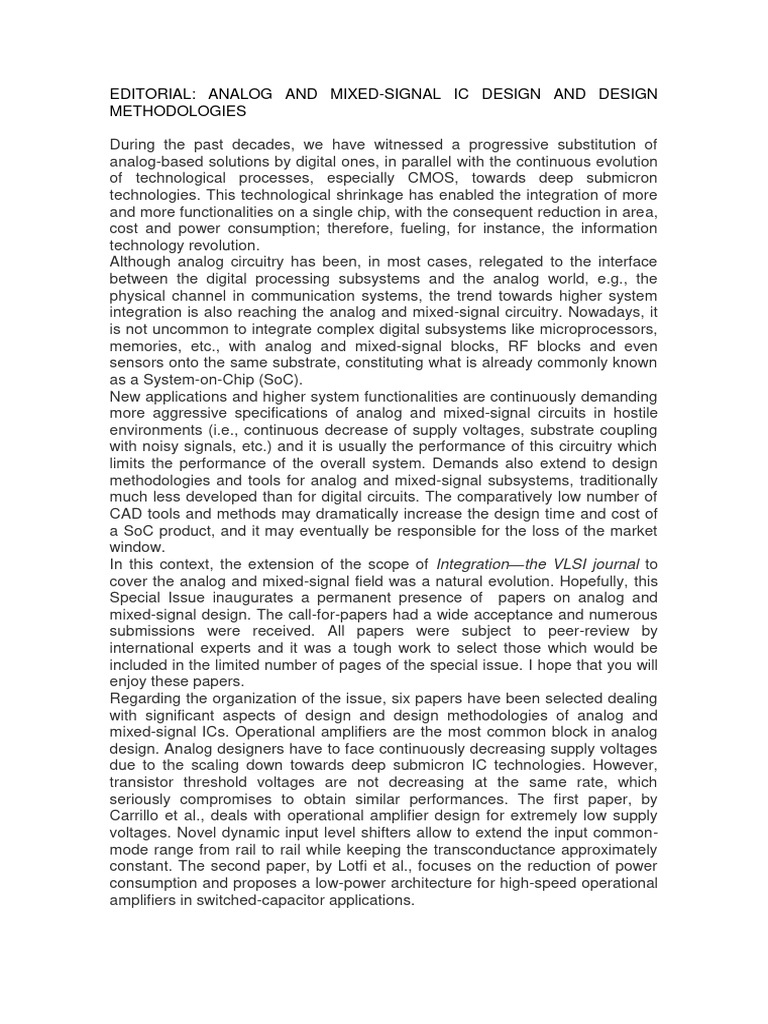 Analog and Mixed Signal IC Design and de | PDF | Mixed Signal ...