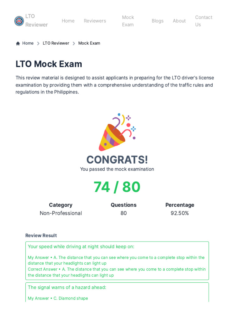 LTO Review Mock Exam1 | PDF | Traffic | Pedestrian Crossing