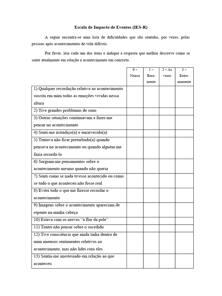 Escala de Impacto de Eventos - IES-R | PDF