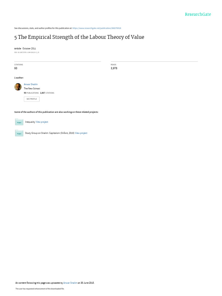 The Empirical Strenght of The Labour Theory PF Value | Download Free ...