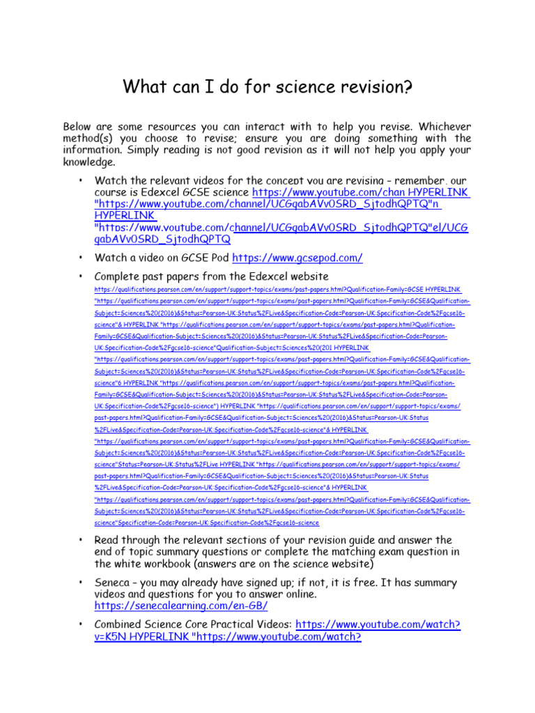What Can I Do For Science Revision 2023 | PDF | Learning | Science