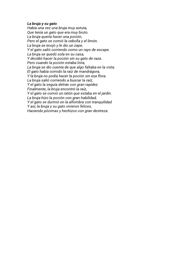 La Bruja y Su Gato Con Rima | PDF
