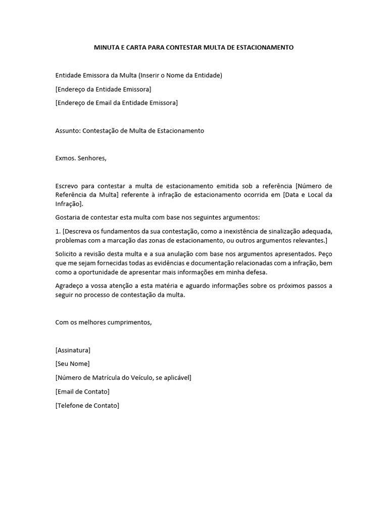 Minuta e Carta para Contestar Multa de Estacionamento | PDF | Direito