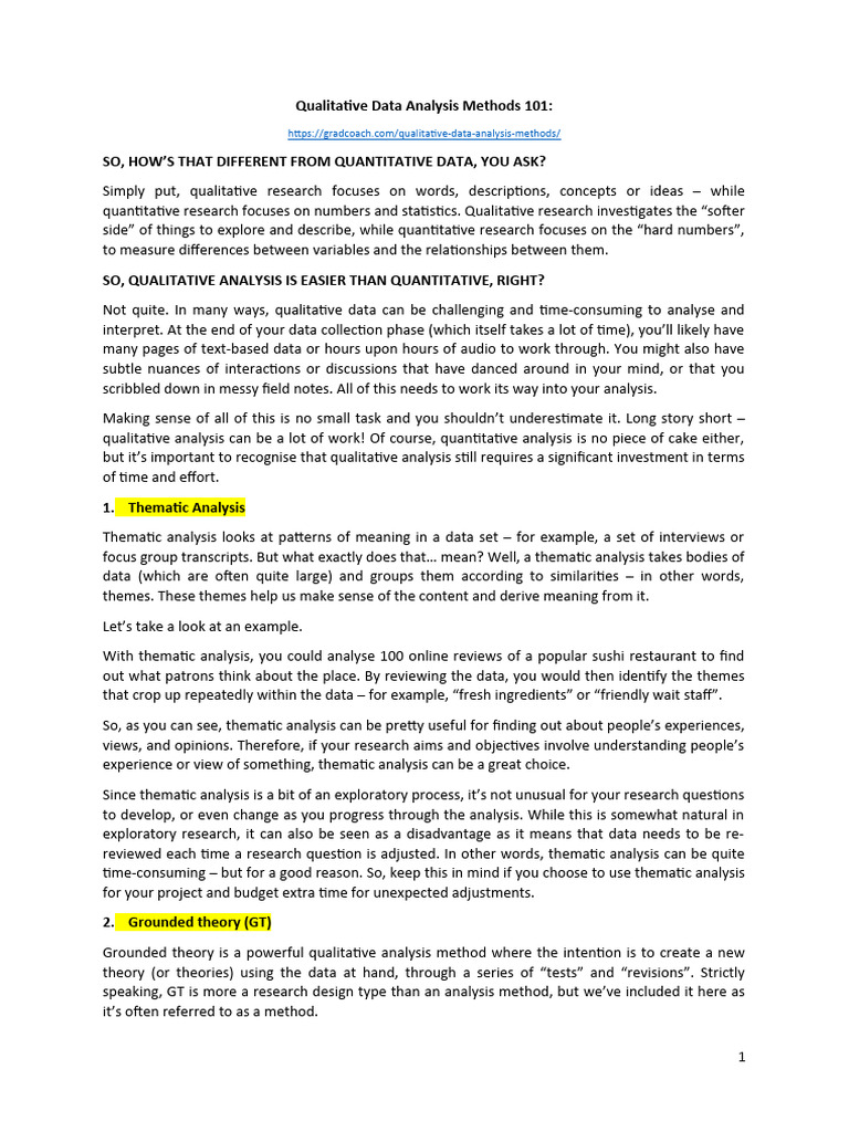 Notes - Qualitative Data Analysis Methods | PDF | Methodology | Analysis Notes - Qualitative Data Analysis Methods | PDF | Methodology | Analysis
