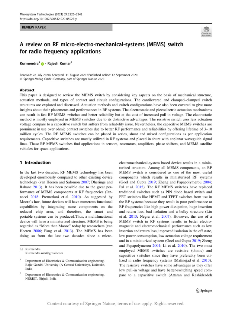 A Review On RF Micro-Electro-Mechanical-Systems ME | PDF | Capacitor ...