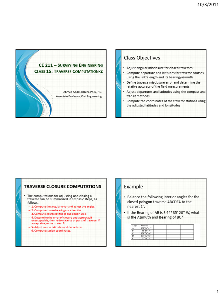 Class 15 Traverse Computation 2 | PDF | Angle | Latitude Class 15 Traverse Computation 2 | PDF | Angle | Latitude