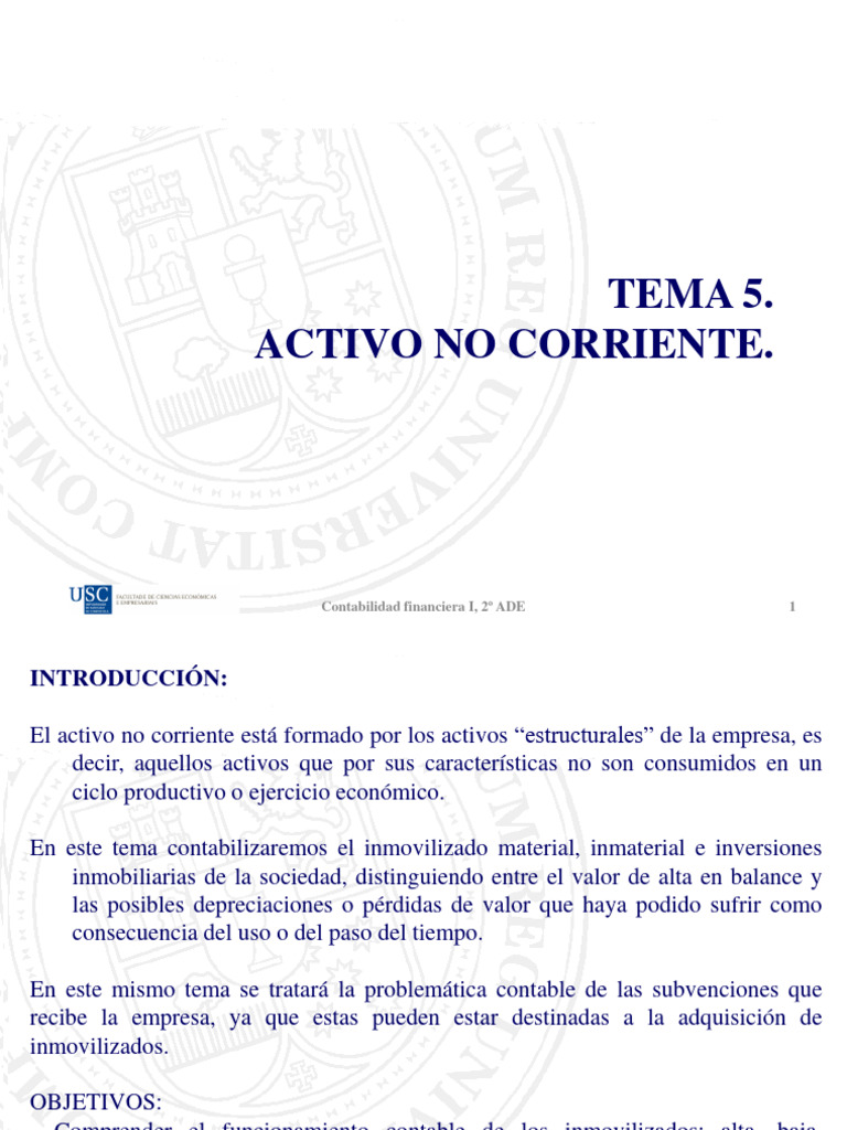 Tema 5 Activo No Corriente EXP | PDF | Contabilidad | Activo fijo