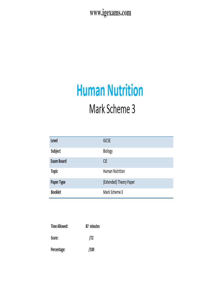 7.3 Human Nutrition IGCSE CIE Biology Ext Theory MS L | PDF | Tooth ...