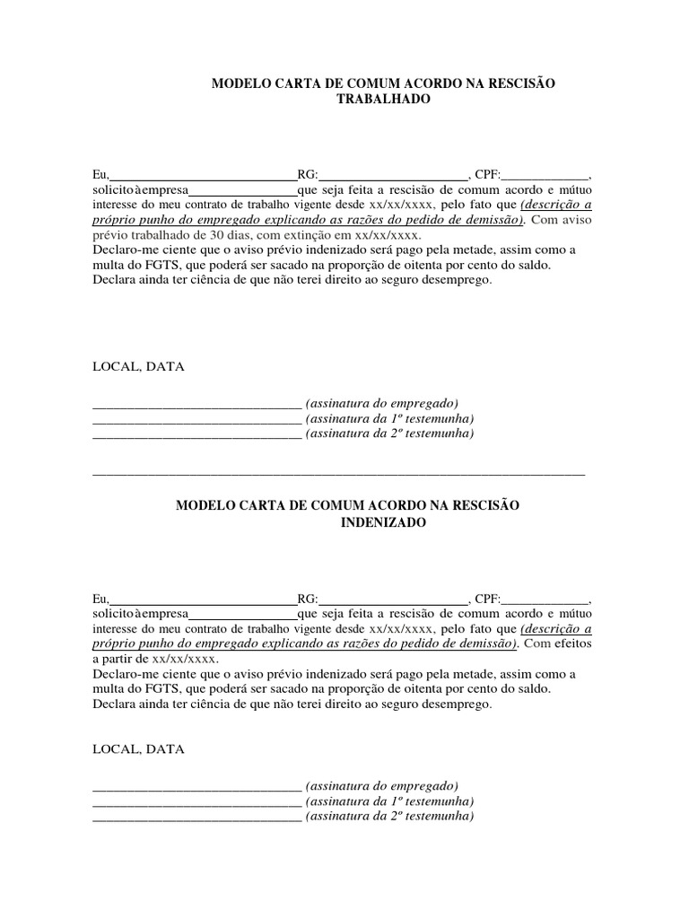 Modelo Carta Acordo | PDF