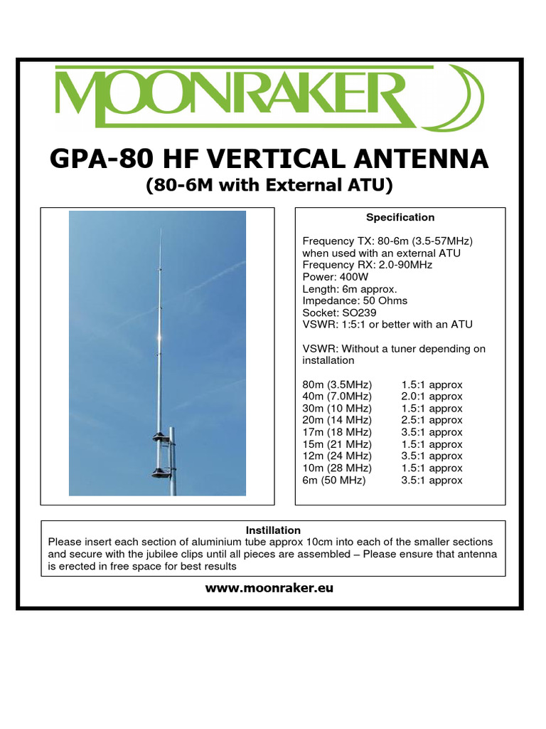 Instructions Moonraker GPA-80 HF | PDF