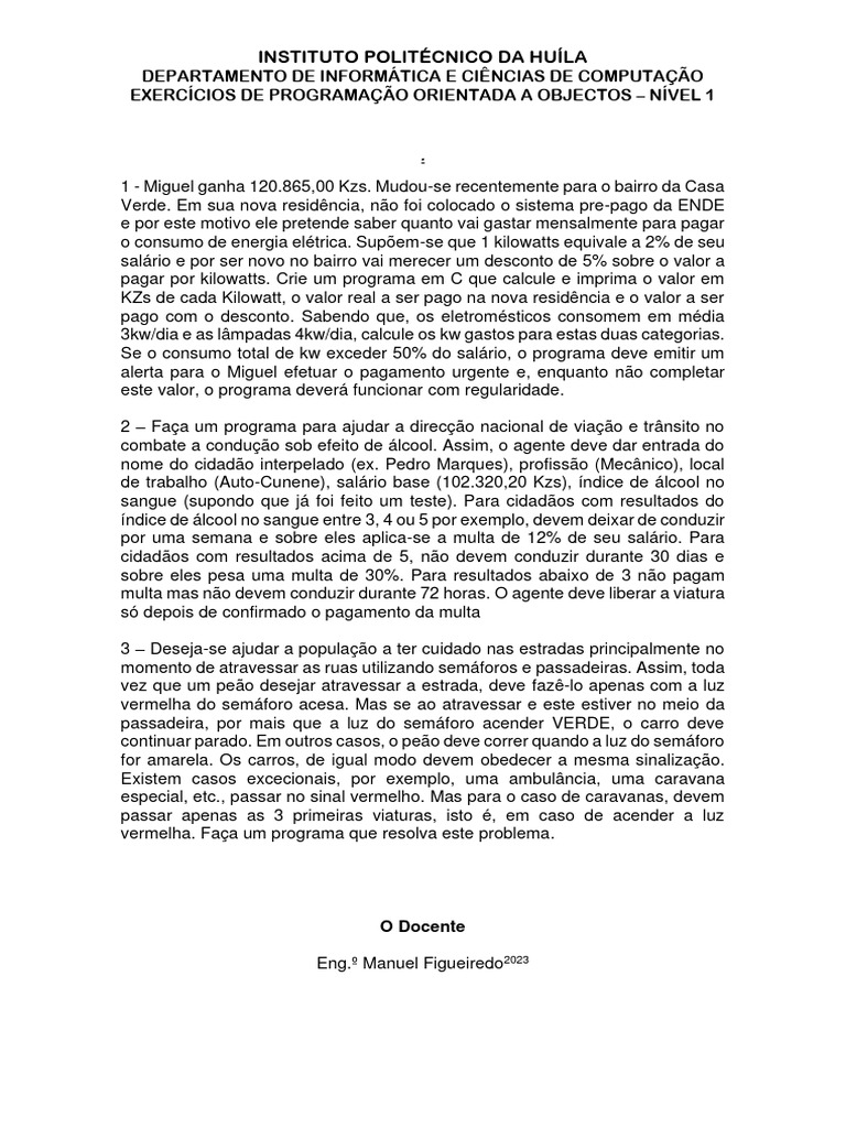 Exercicios de POO1 | PDF | Tecnología