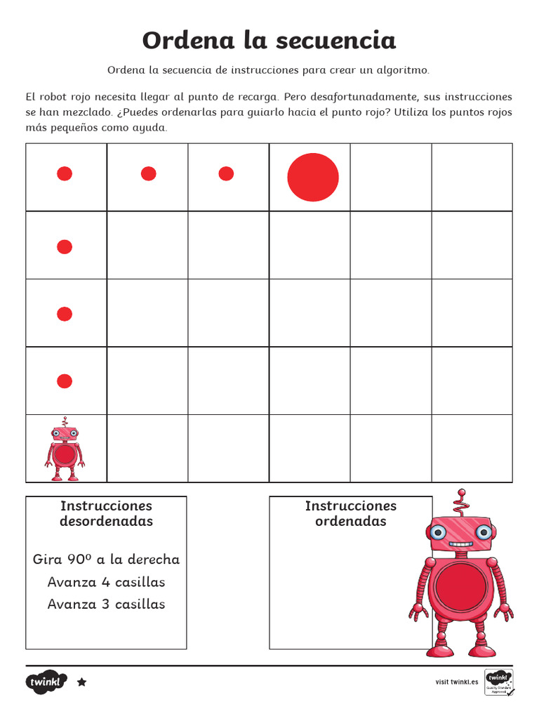 Ordena Instrucciones para Algoritmos Niños | PDF | Algoritmos y ...
