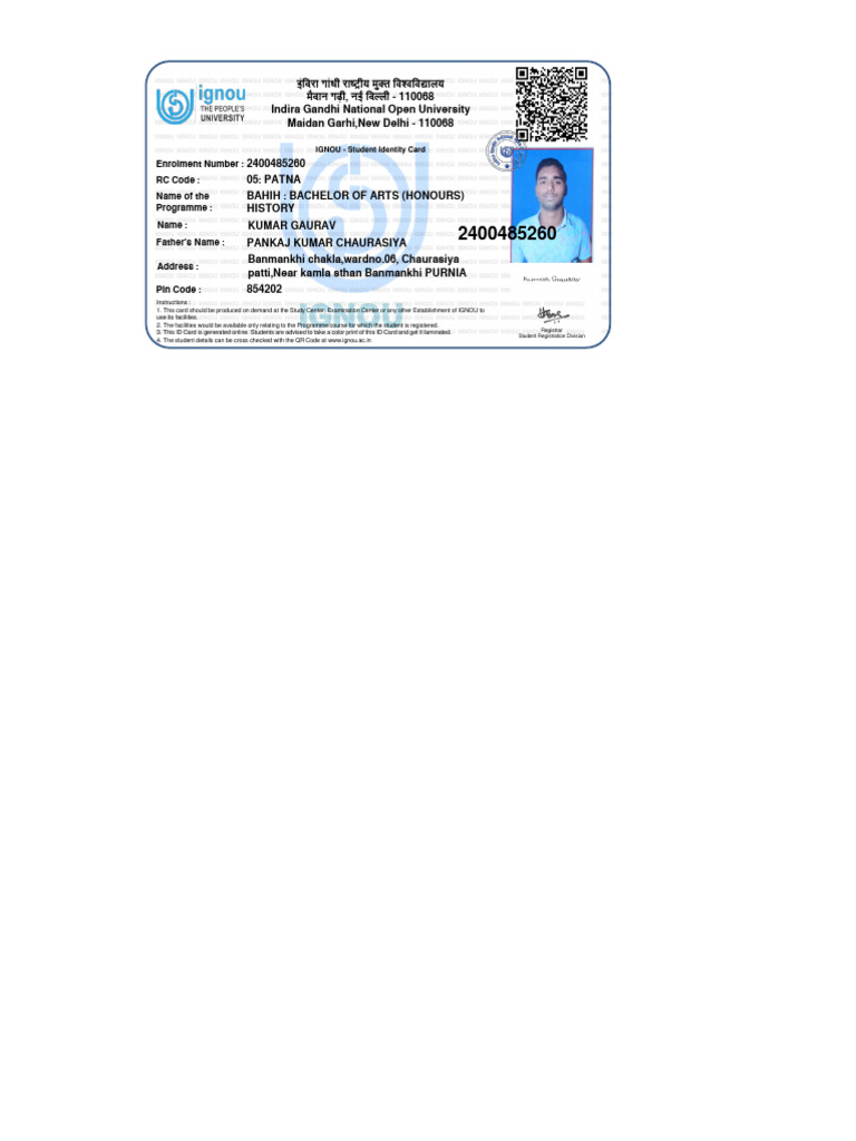 IGNOU Student ID Card Guide | PDF