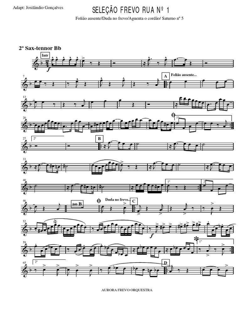 2º Sax-Tennor BB (SELEÇÃO DE FREVO DE RUA #1) | PDF