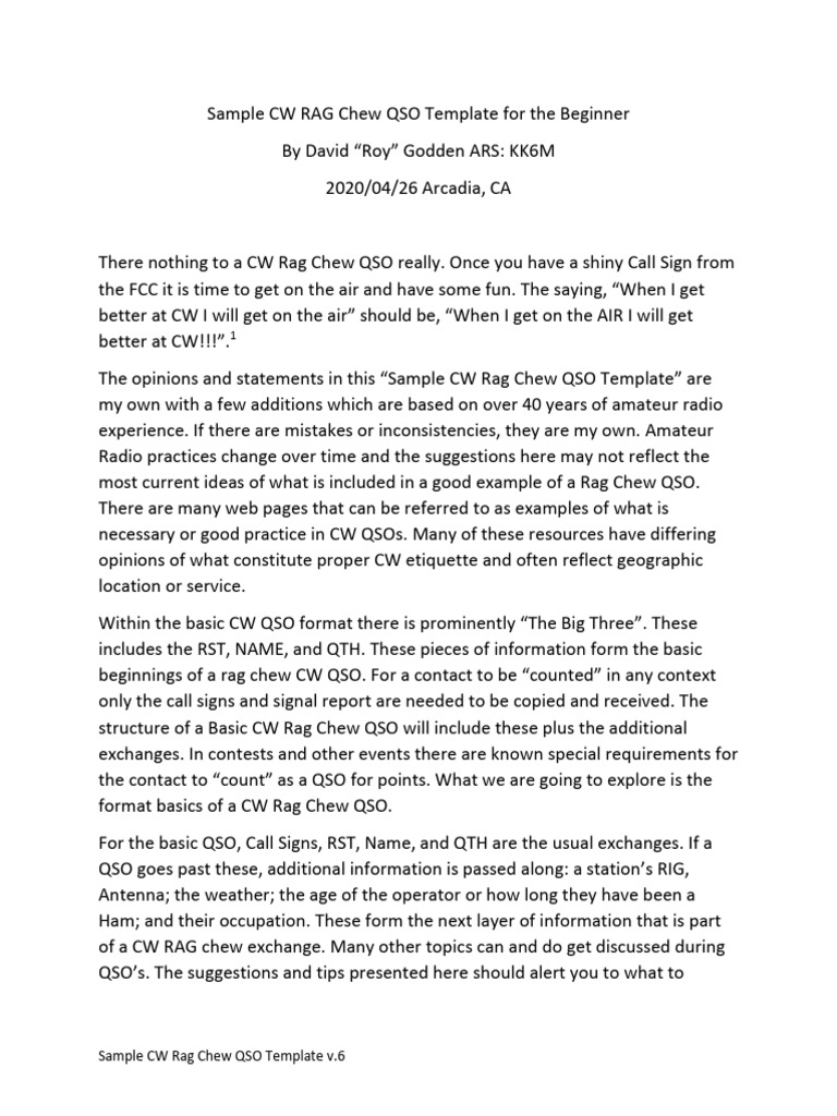 Sample Rag Chew QSO v6 | PDF | Radio | Telecommunications