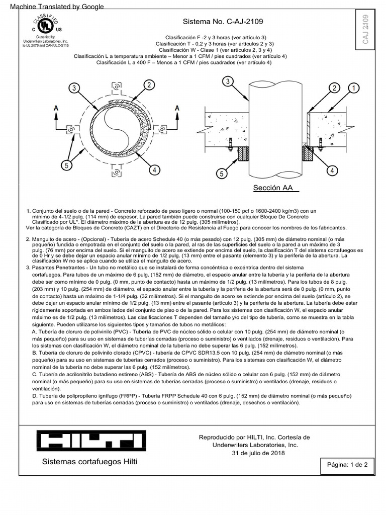 Sistema No. C AJ 2109: Sistemas Cortafuegos Hilti | Descargar gratis PDF | Tubería (transporte ...