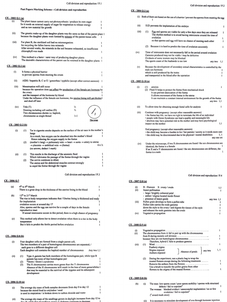 Cell Division and Reproduction Ans | PDF