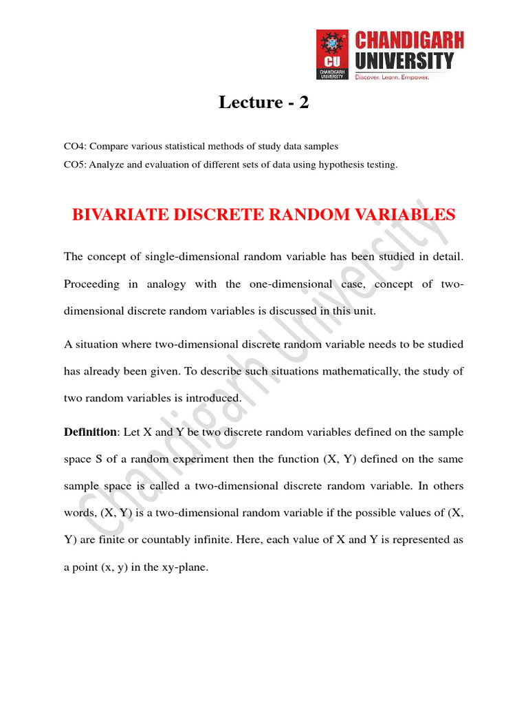 Lecture 3.1.2 (BIVARIATE DISCRETE RANDOM VARIABLES) | PDF | Probability Distribution | Random ...