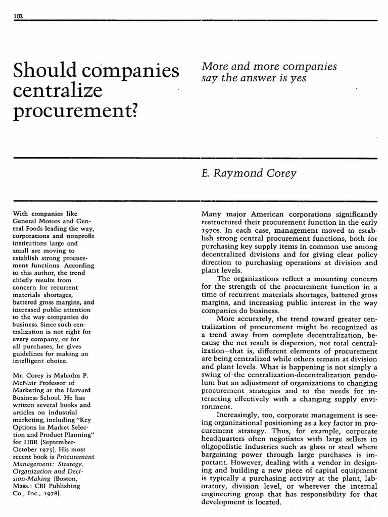 Should Company Centralized Procurement | PDF | Procurement | Supply Chain