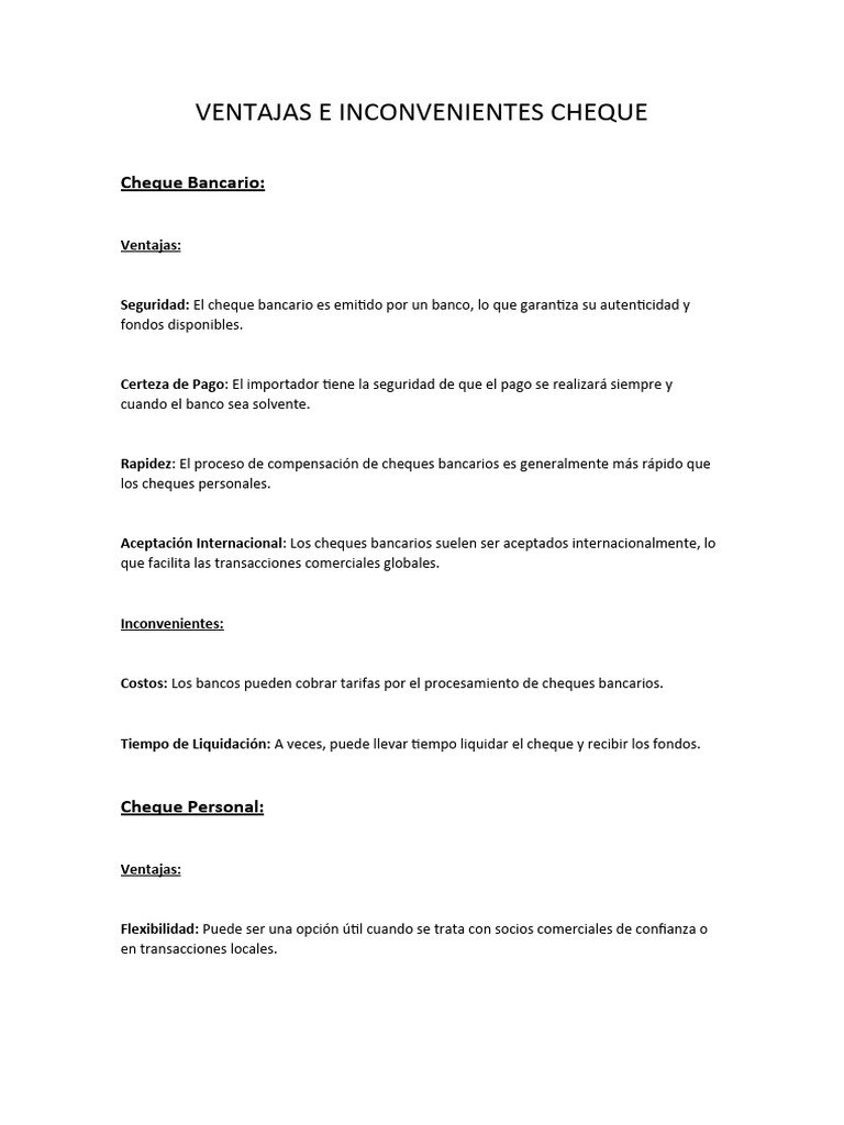 Cheques: Pros y Contras para Negocios | PDF | Negocios | Derecho