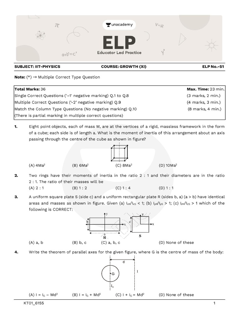 IIT Physics Moment of Inertia Questions | PDF | Sphere | Geometry