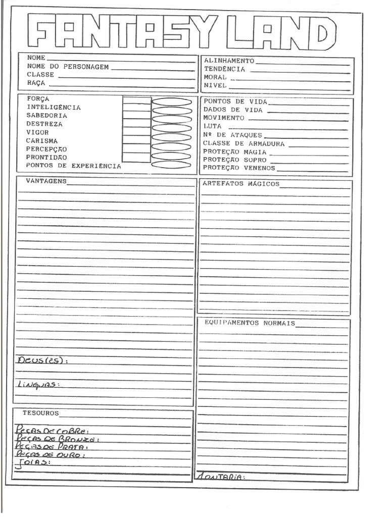 Fantasy Land Sheet (Modelo 3) | PDF