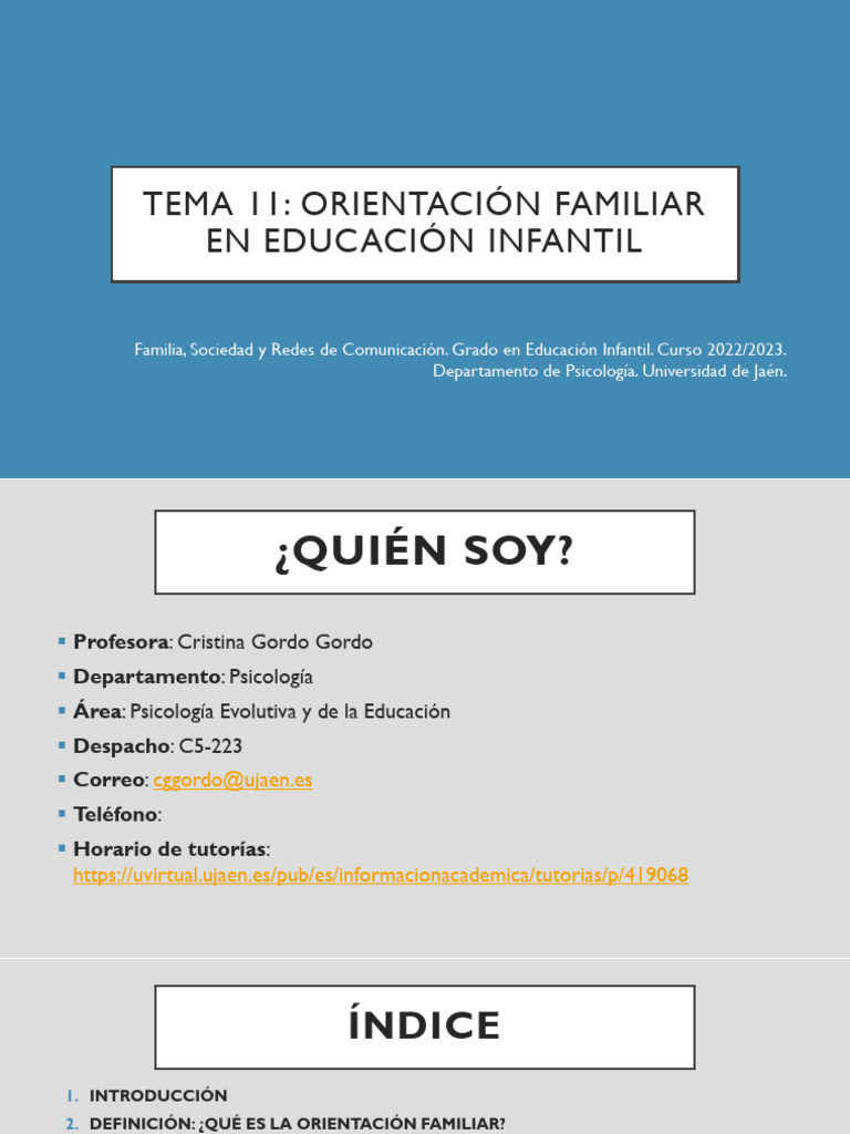 FAMILIA Tema 11 Orientación Familiar en Educación Infantil | PDF ...
