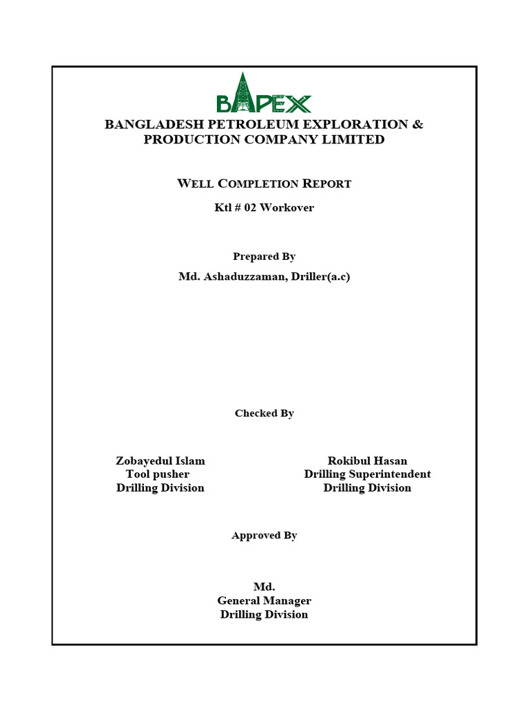 ktl02 Workover Completion Report | PDF | Oil Well | Materials