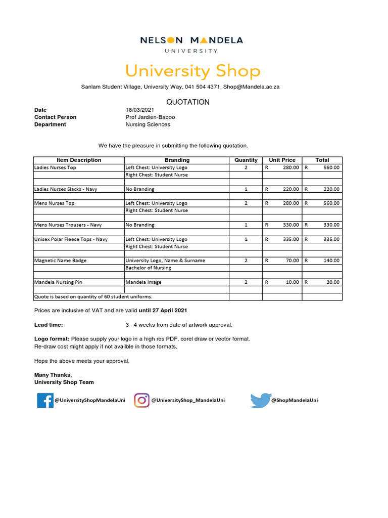 Nursing Uniform Quotation Details | PDF
