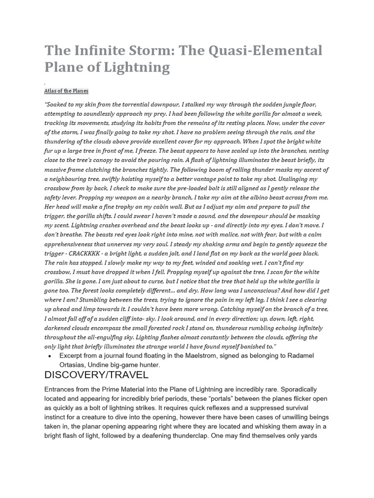 The Infinite Storm The Quasi-Elemental Plane of Lightning | PDF ...