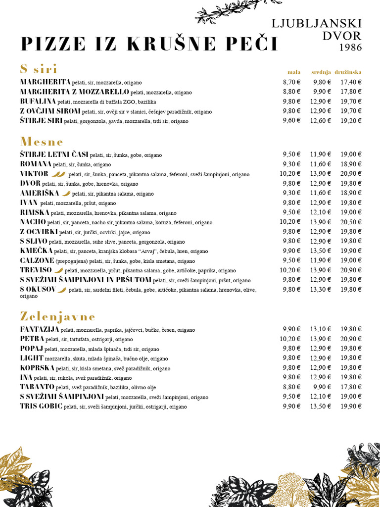 Ljubljanski Dvor Menu | PDF