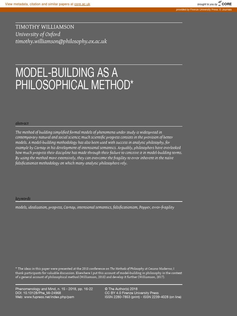 Model Building As A Philosophical Method | PDF