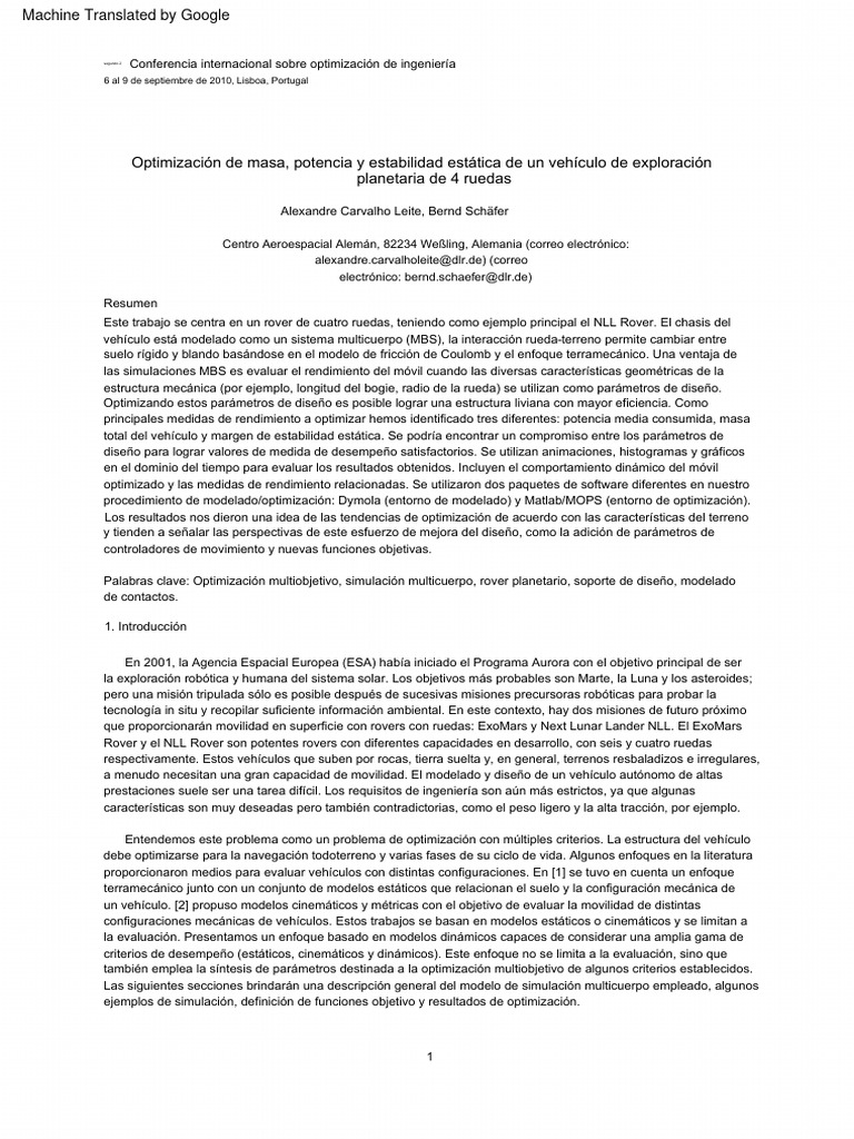 Mass, Power, Static Stability Optimization of A 4-Wheeled Planetary ...