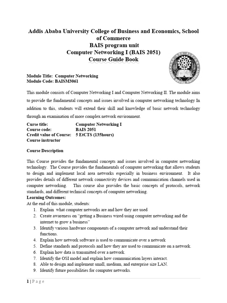Course Outline Computer Netwoking I | PDF | Computer Network | Osi Model