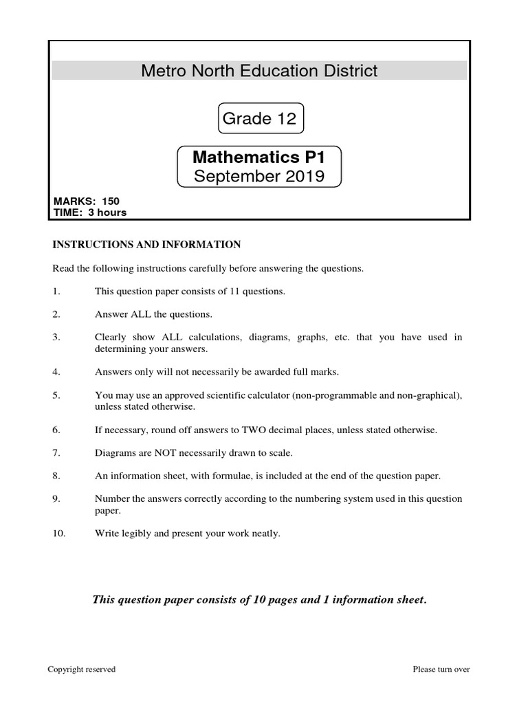 2019 Grade 12 Math Trial Exam Paper 1 WC MN | PDF | Circle | Interest