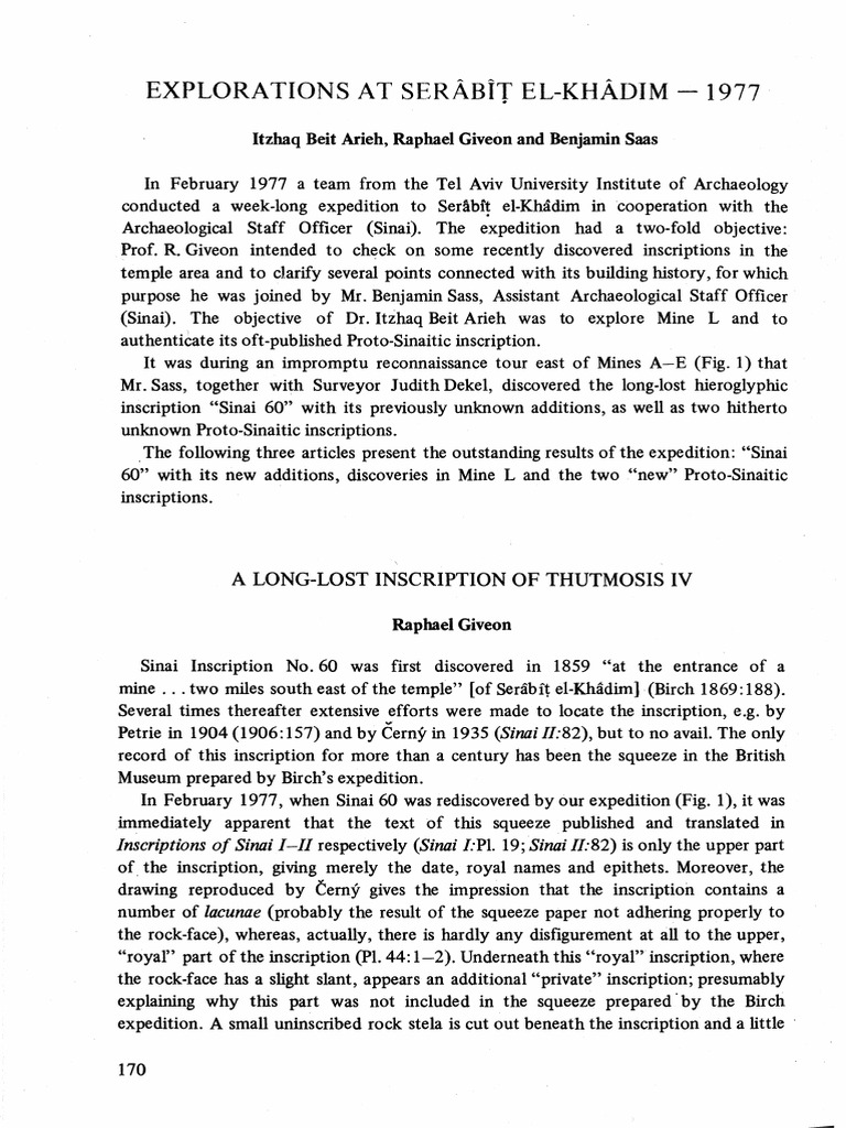 Explorations at Serabit El-Khadim - 1977 | PDF | Writing