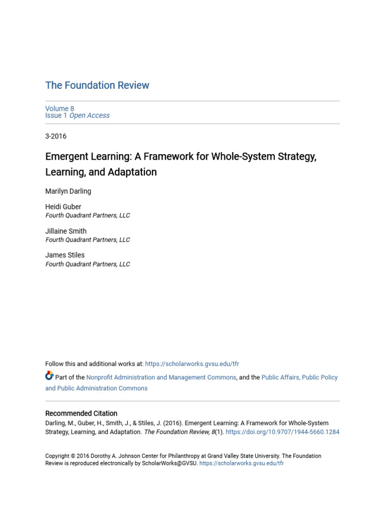 Emergent Learning: A Framework For Whole-System Strategy, Learning, and ...